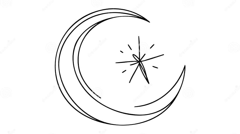 Continuous Linear Drawing of Moon Icon. One Line Drawing Background ...