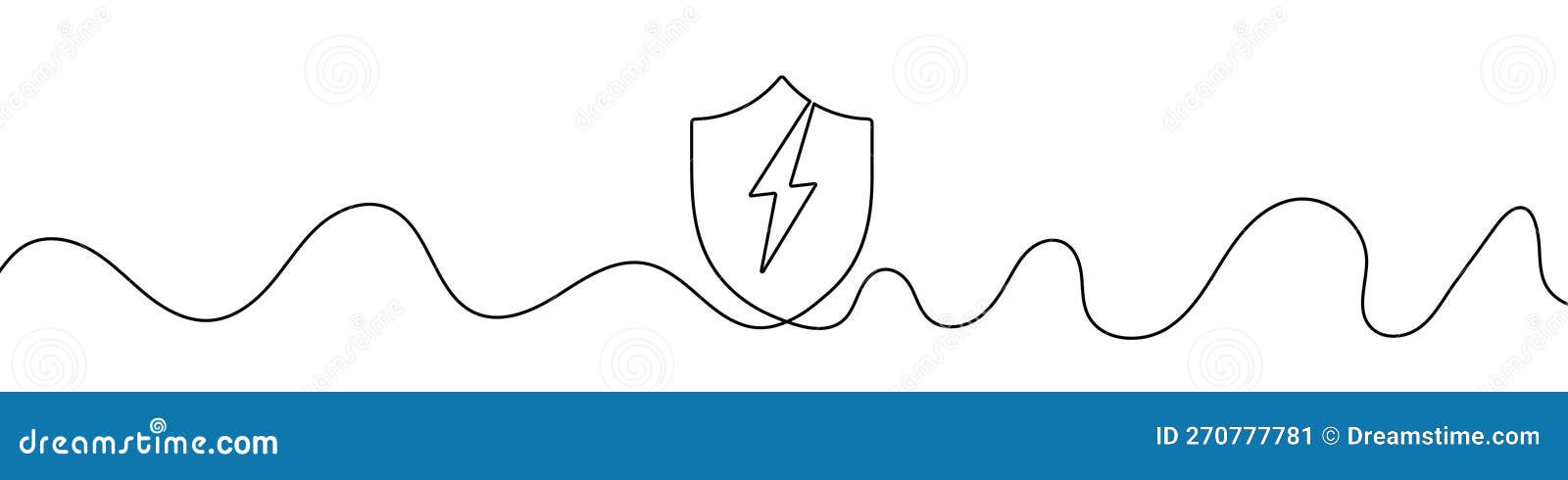 Continuous Linear Drawing of Shield with Lightning. Safety Concept ...