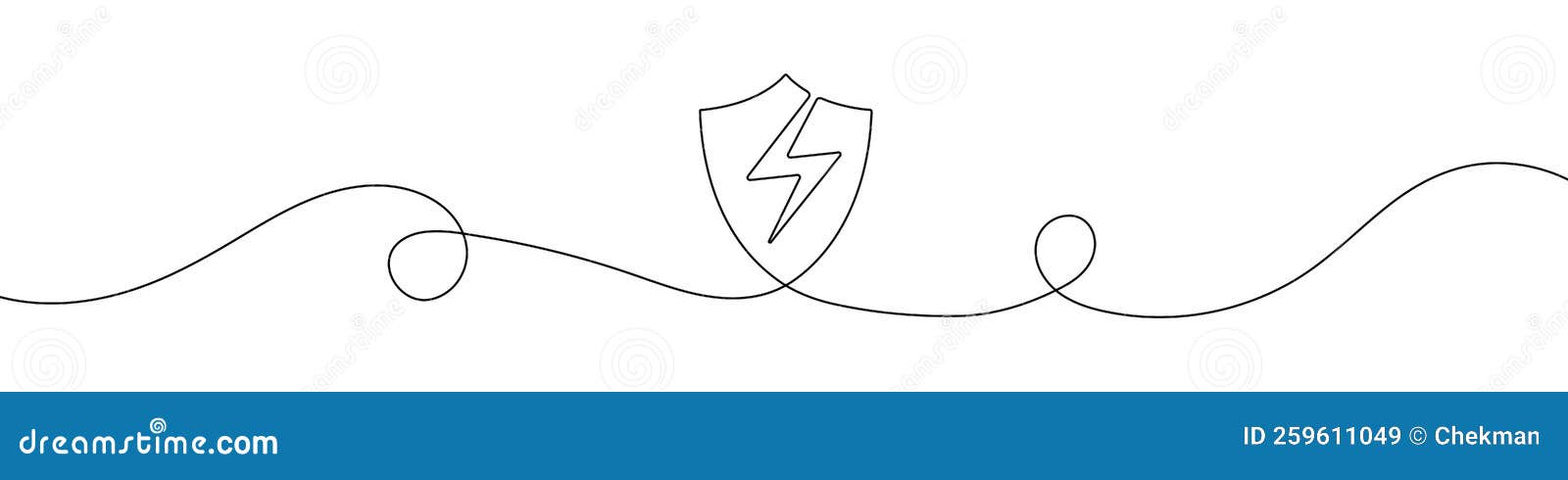 Continuous Linear Drawing of Shield with Lightning. Safety Concept ...