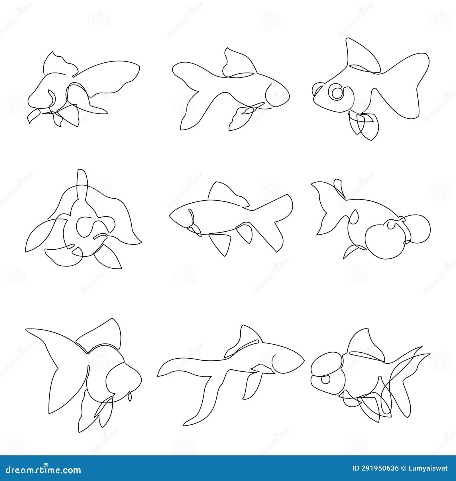 Continuous Lines Goldfish Set Stock Vector - Illustration of logo ...