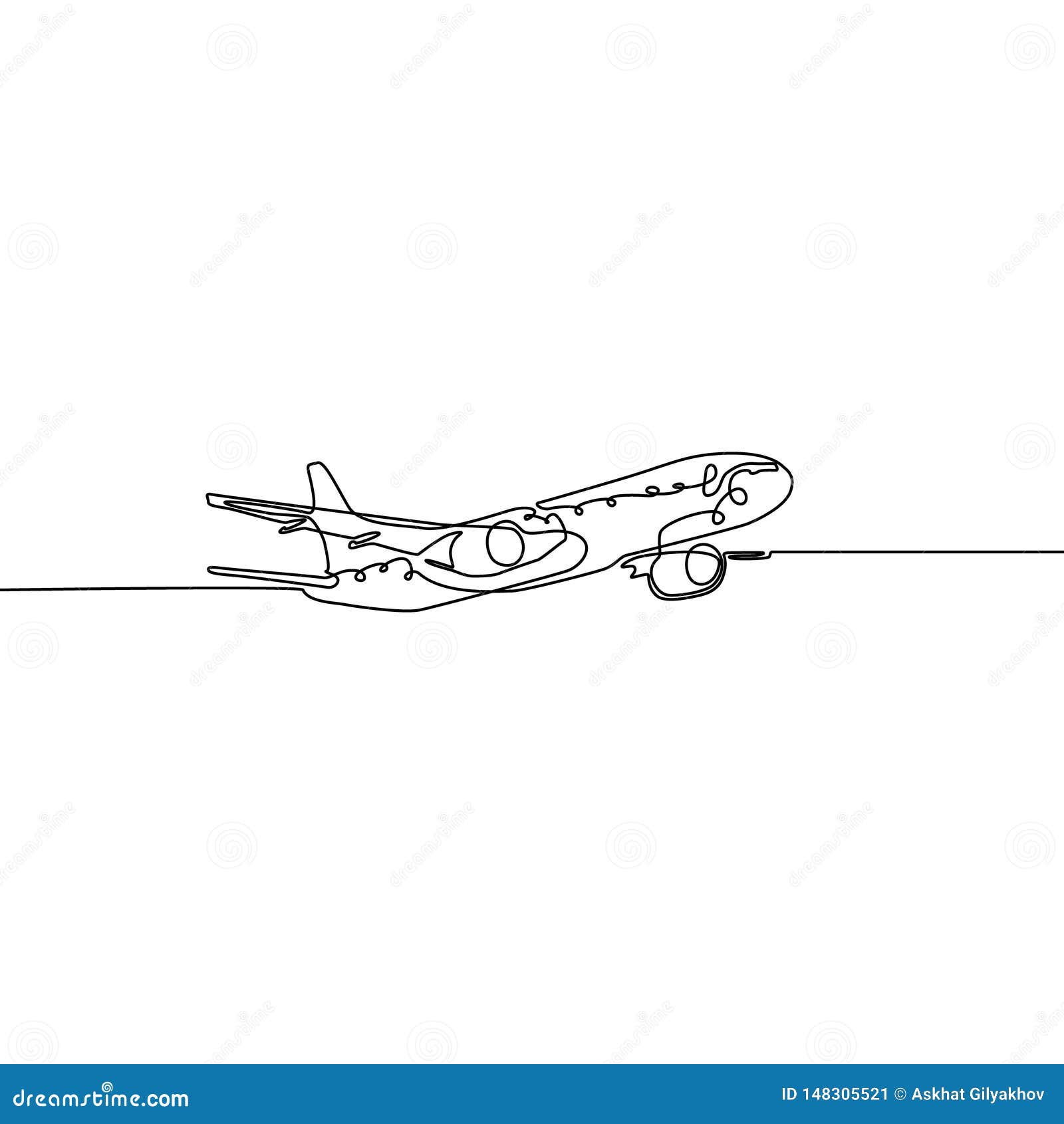 Continuous One Line Airplane Isolated On White Background Cartoon ...
