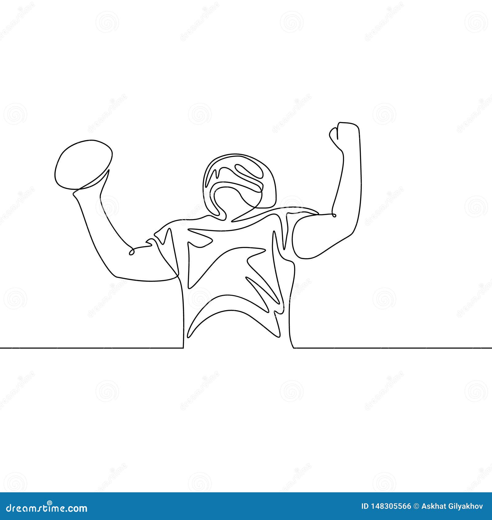 Continuous One Line American Football Player Winner Pose Stock Vector ...