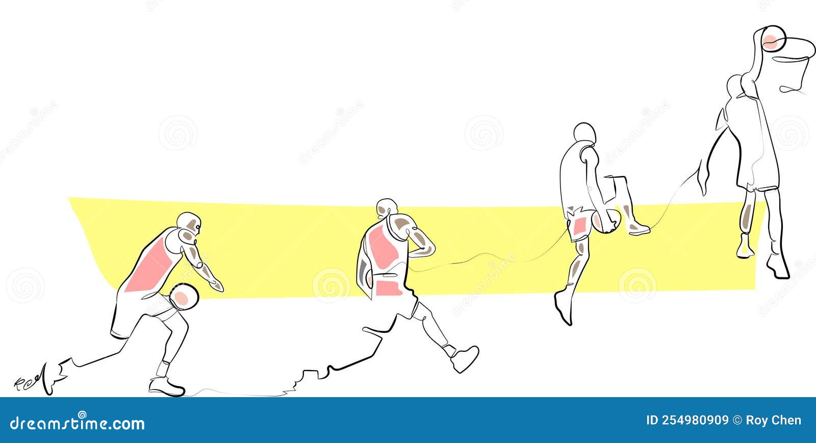 Continuous One Line Art Vector Basketball Crossover Reverse Rotate Slam ...