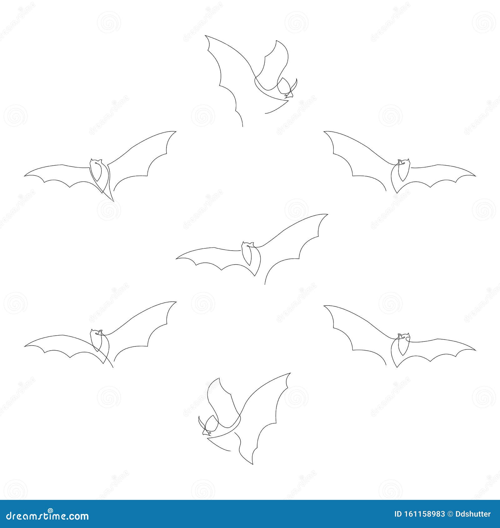 Continuous One Line Bat Drawing Set. Halloween Bat Silhouette. Vector ...
