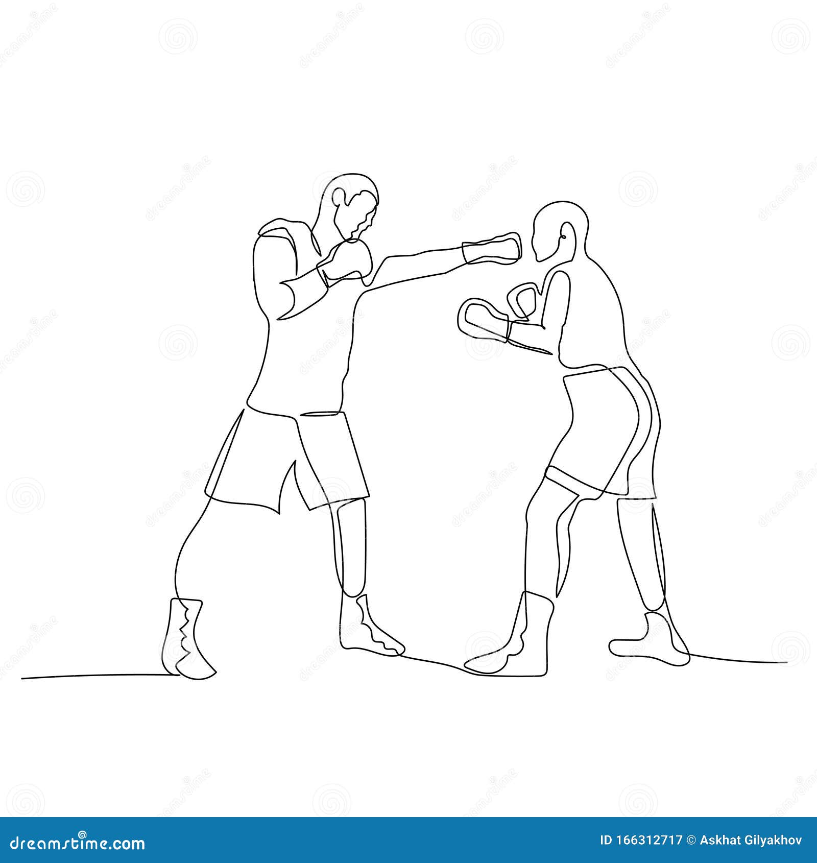 Continuous One Line Boxing Sparring. Boxer Strikes Straight. Vector ...