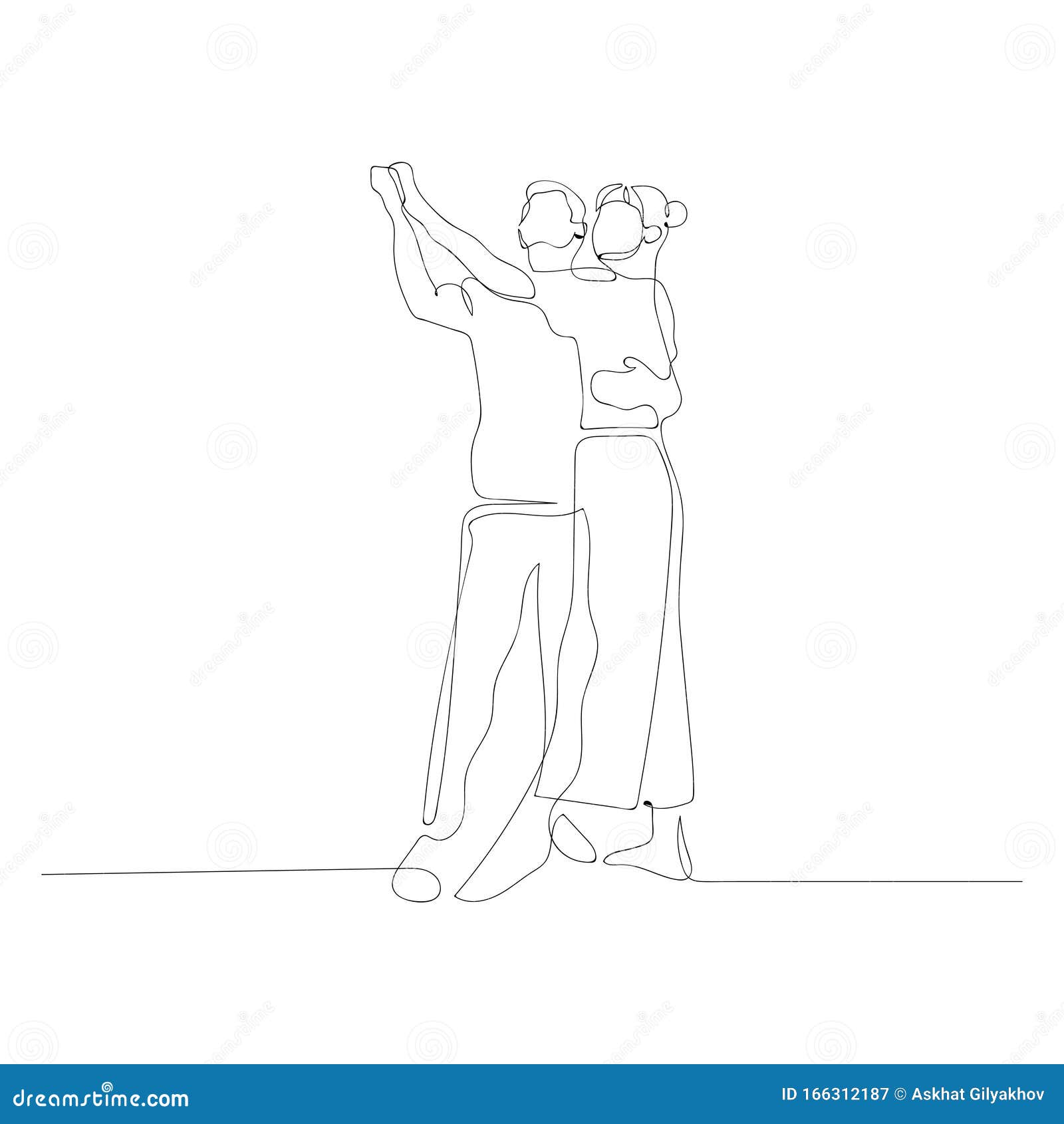 Continuous One Line Couple Dancing Classical Dance. Vector Illustration ...