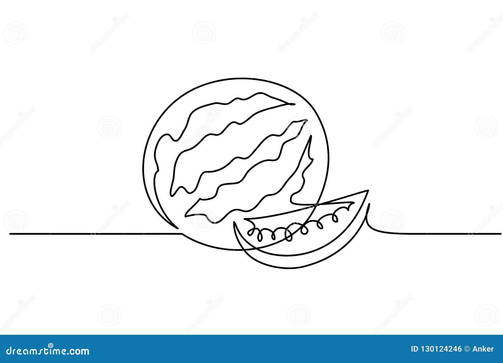 Continuous One Line Draw Watermelon Berry Fruit Stock Vector ...