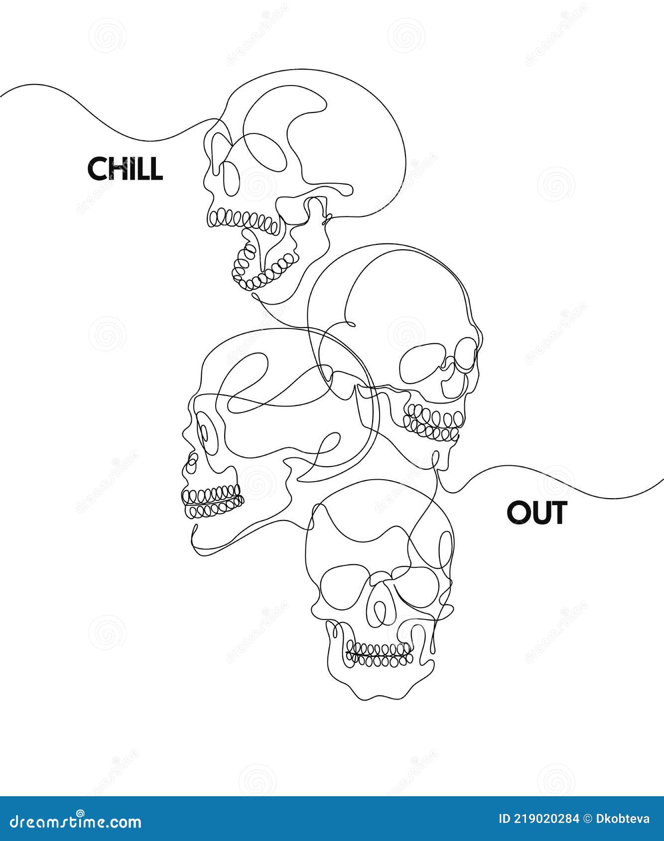 Continuous One Line Drawing. Abstract Human Skull Stock Vector ...