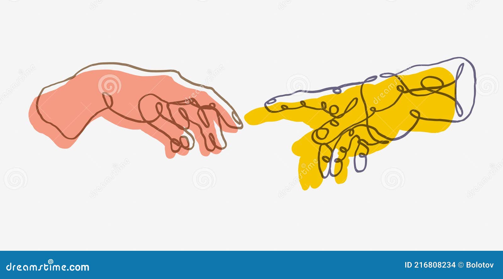 Continuous One Line Drawing. Adam and God Hands. Linear Style Vector ...