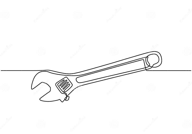 Continuous One Line Drawing of Adjustable Spanner Stock Vector ...