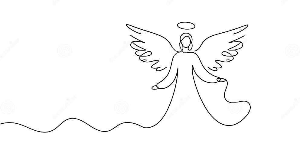Continuous One Line Drawing of Angel Stock Vector - Illustration of ...
