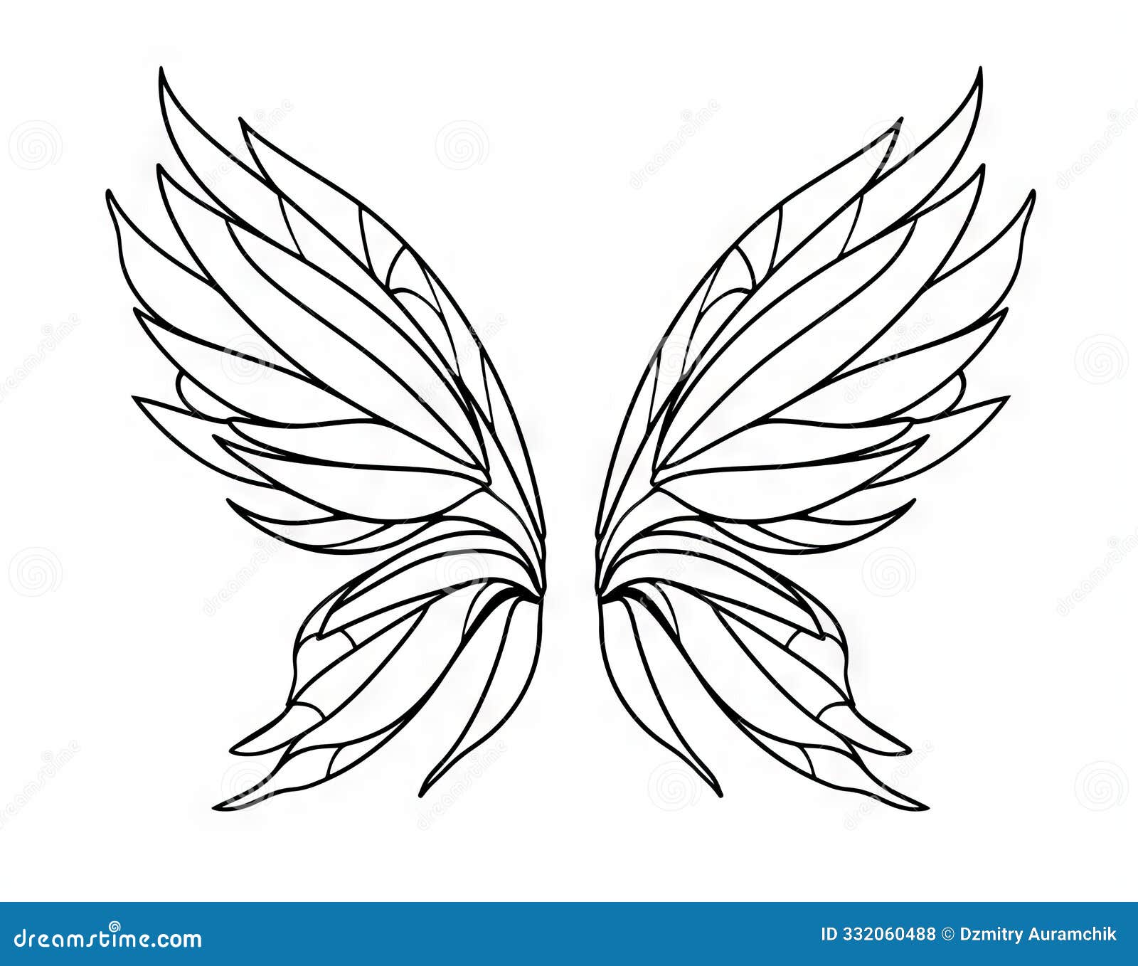 A Continuous One-line Drawing of Angel Wings. a Pair of Wings Outline ...