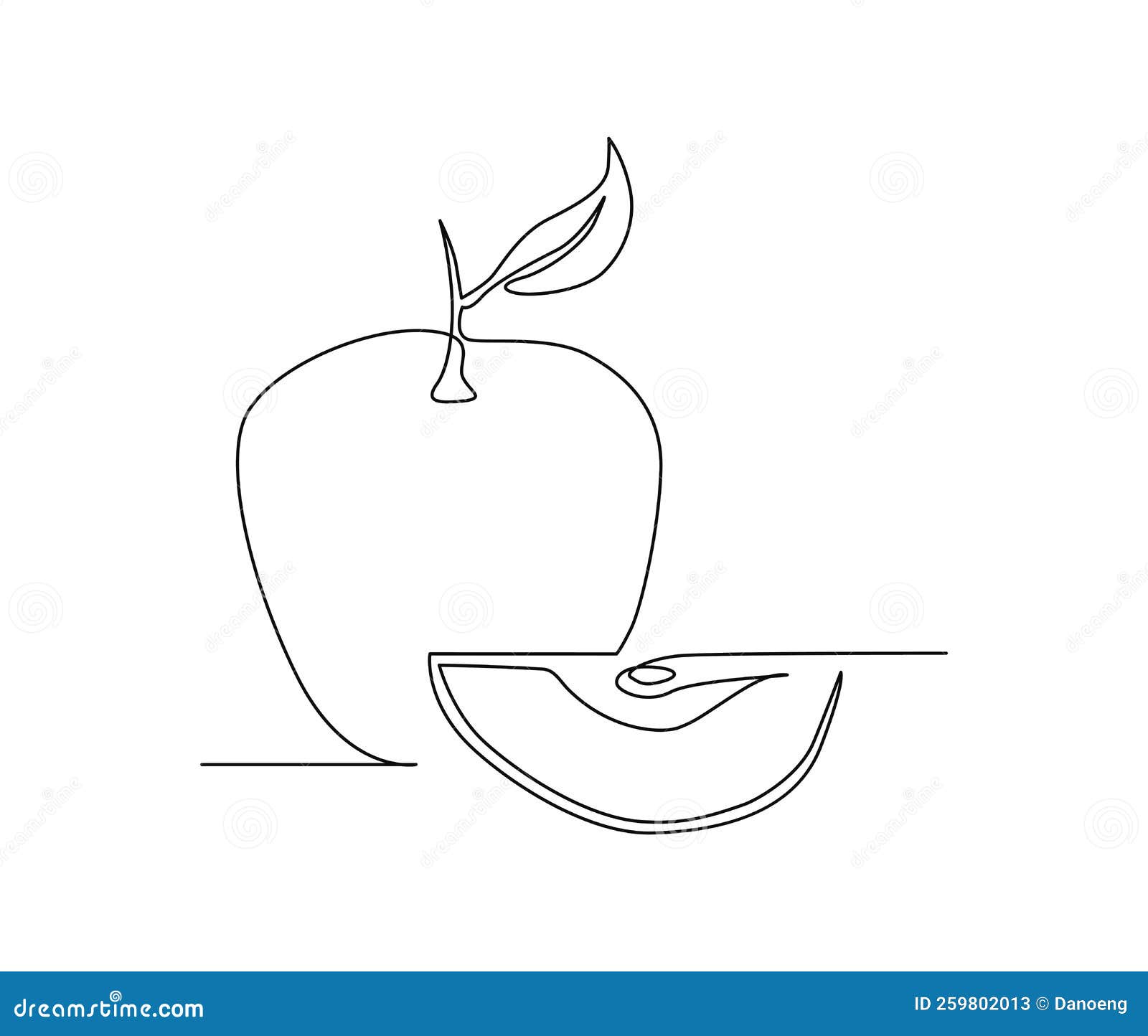 Continuous One Line Drawing of Apple Fruit with Leaf. Slice of Apple ...