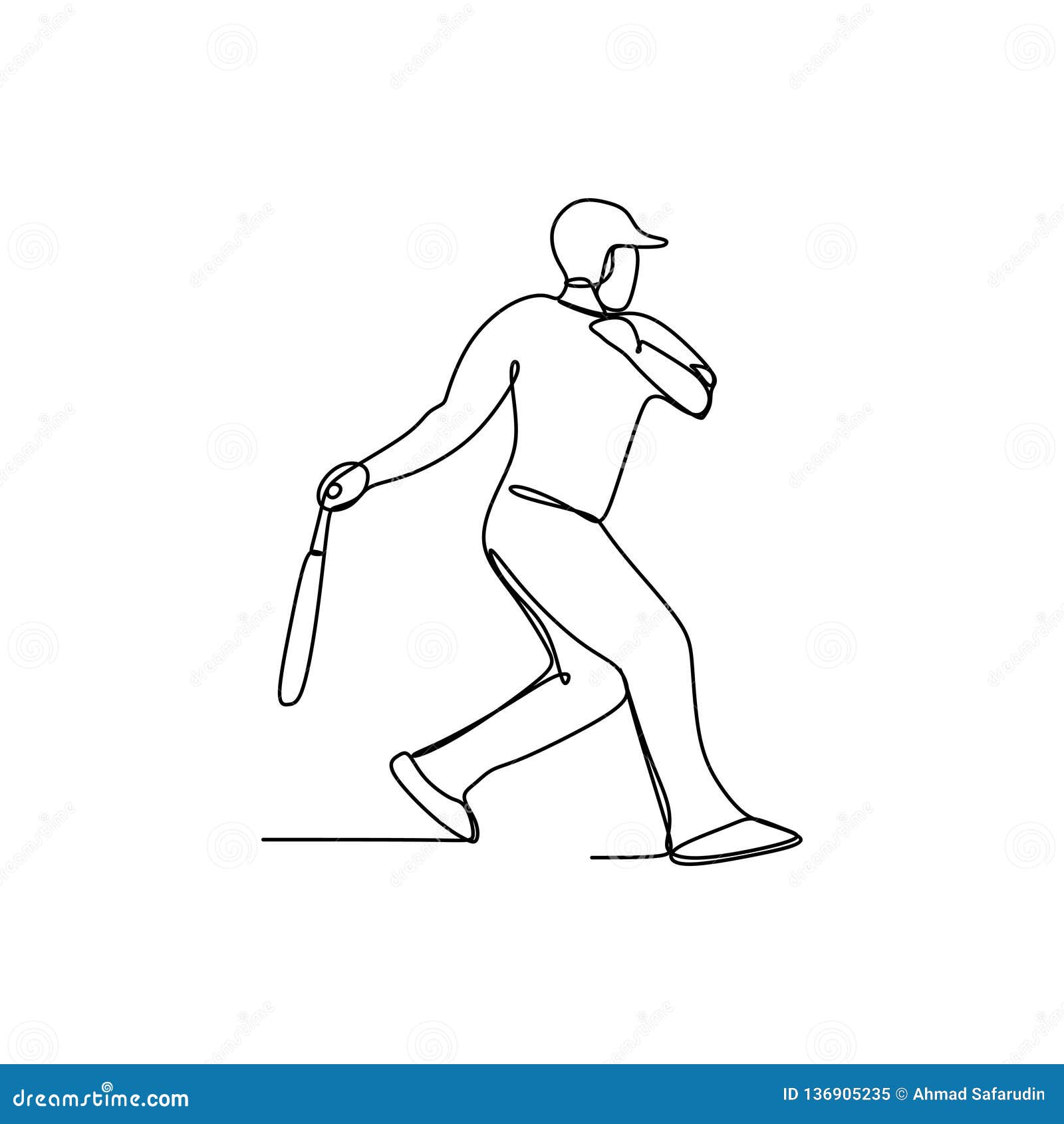 Continuous One Line Drawing of Baseball Player Batter Hit the Ball ...
