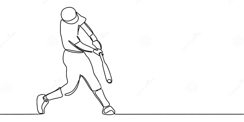 Continuous One Line Drawing of a Baseball Player Hitting a Ball. Symbol ...