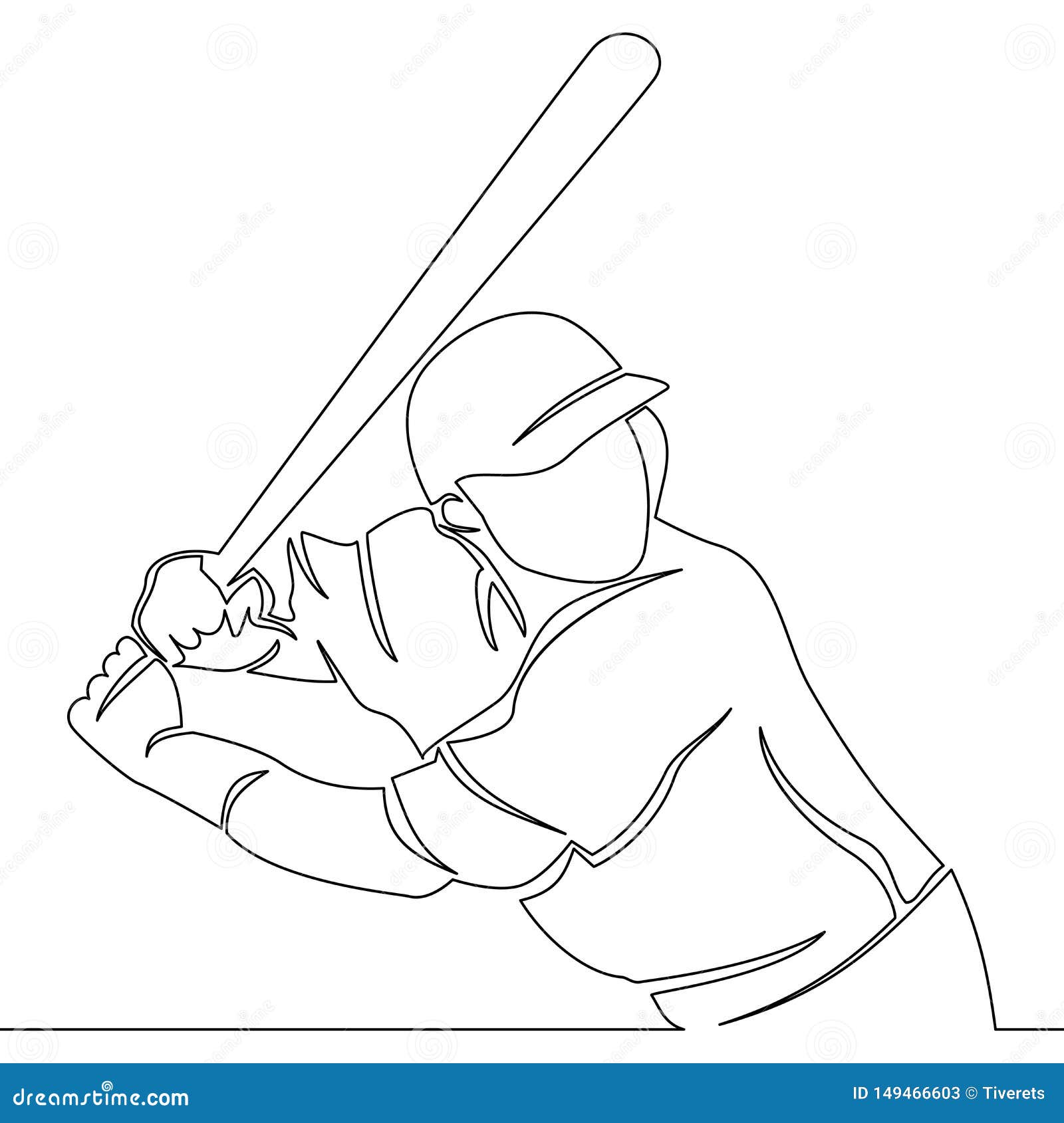 Continuous One Line Drawing Baseball Player Stock Vector - Illustration ...
