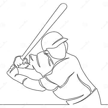 Continuous One Line Drawing Baseball Player Stock Vector - Illustration ...