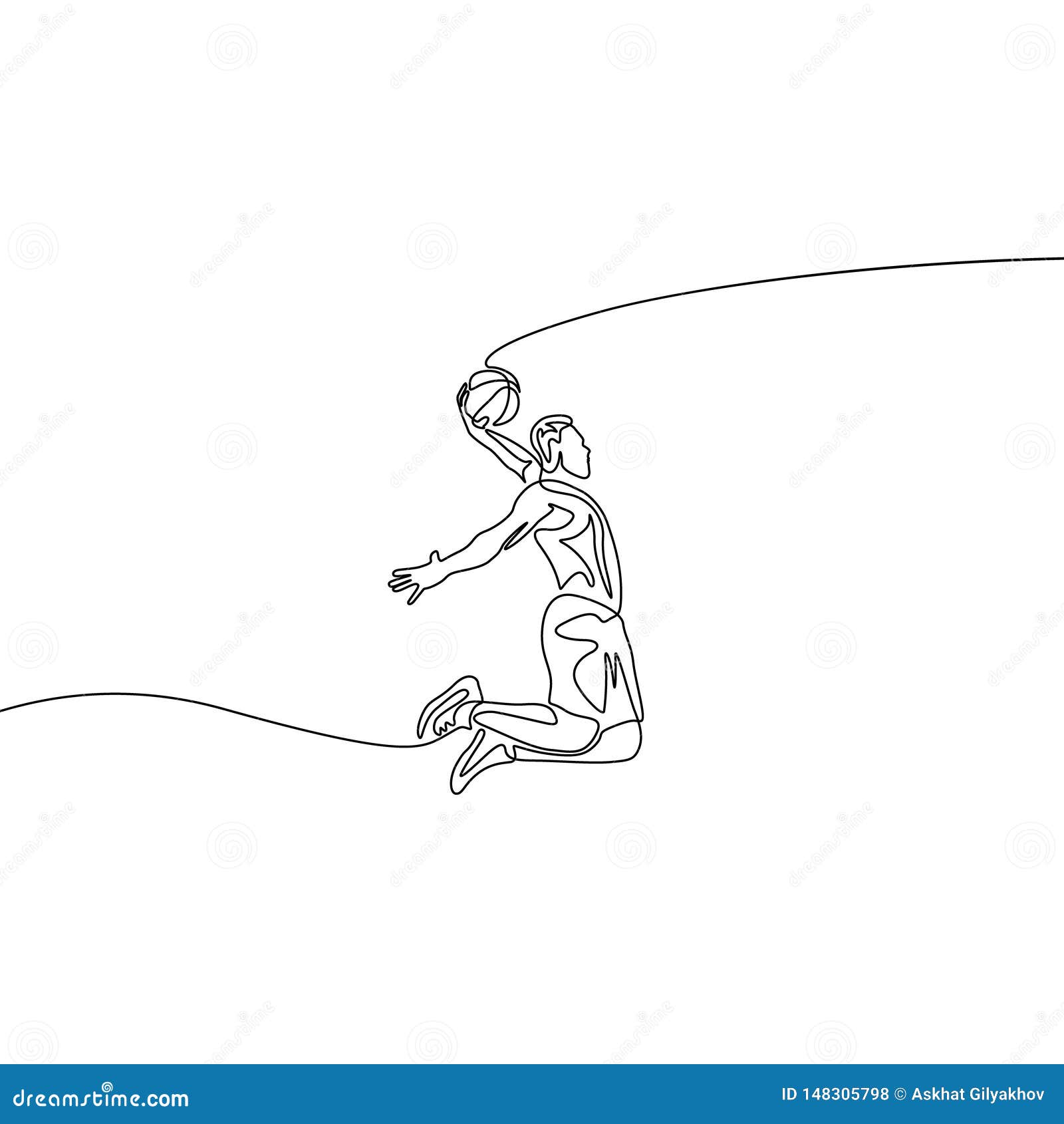 Continuous One Line Drawing Basketball Player Doing Slam Dunk Stock ...