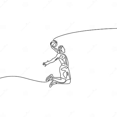 Continuous One Line Drawing Basketball Player Doing Slam Dunk Stock ...