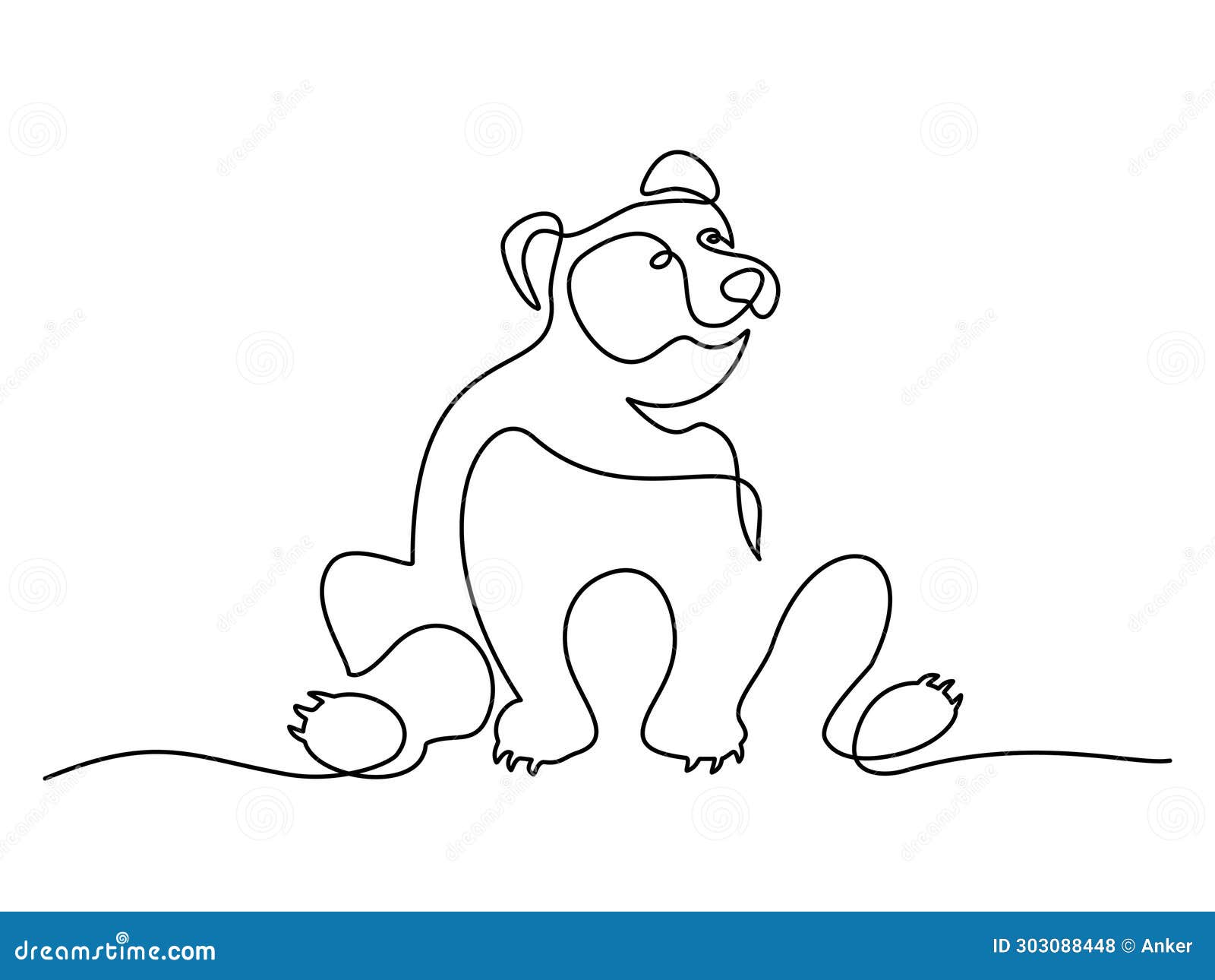 Continuous One Line Drawing. Bear Sitting Symbol. Stock Illustration ...