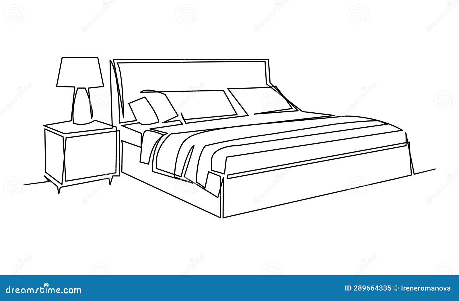 Continuous One Line Drawing of Bedroom. Stock Vector - Illustration of ...