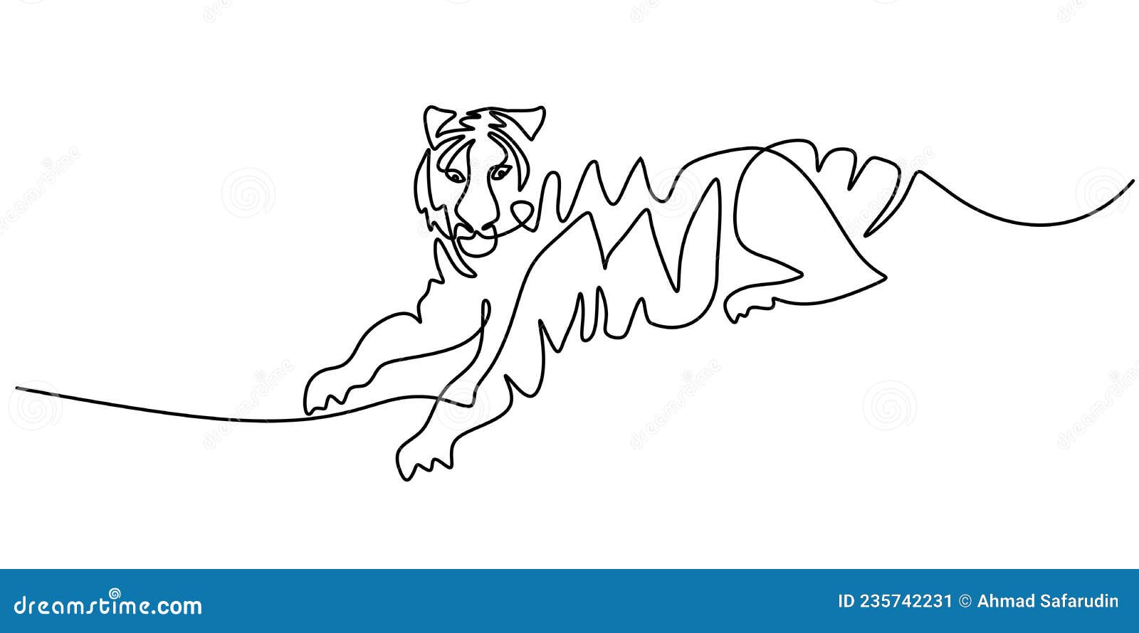 Continuous One Line Drawing of Big Tiger Starring at You Isolated on ...