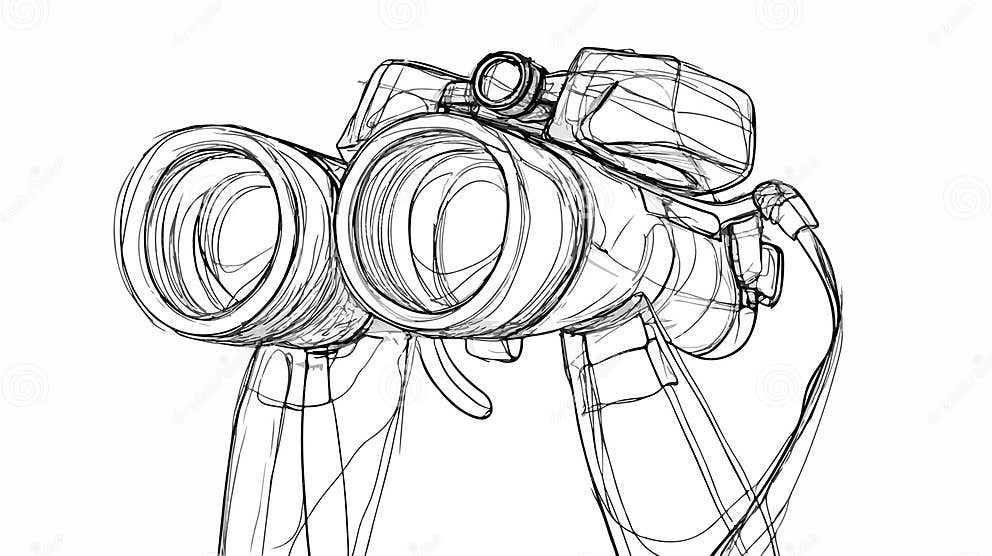 Continuous One Line Drawing of Binocular Stock Illustration ...