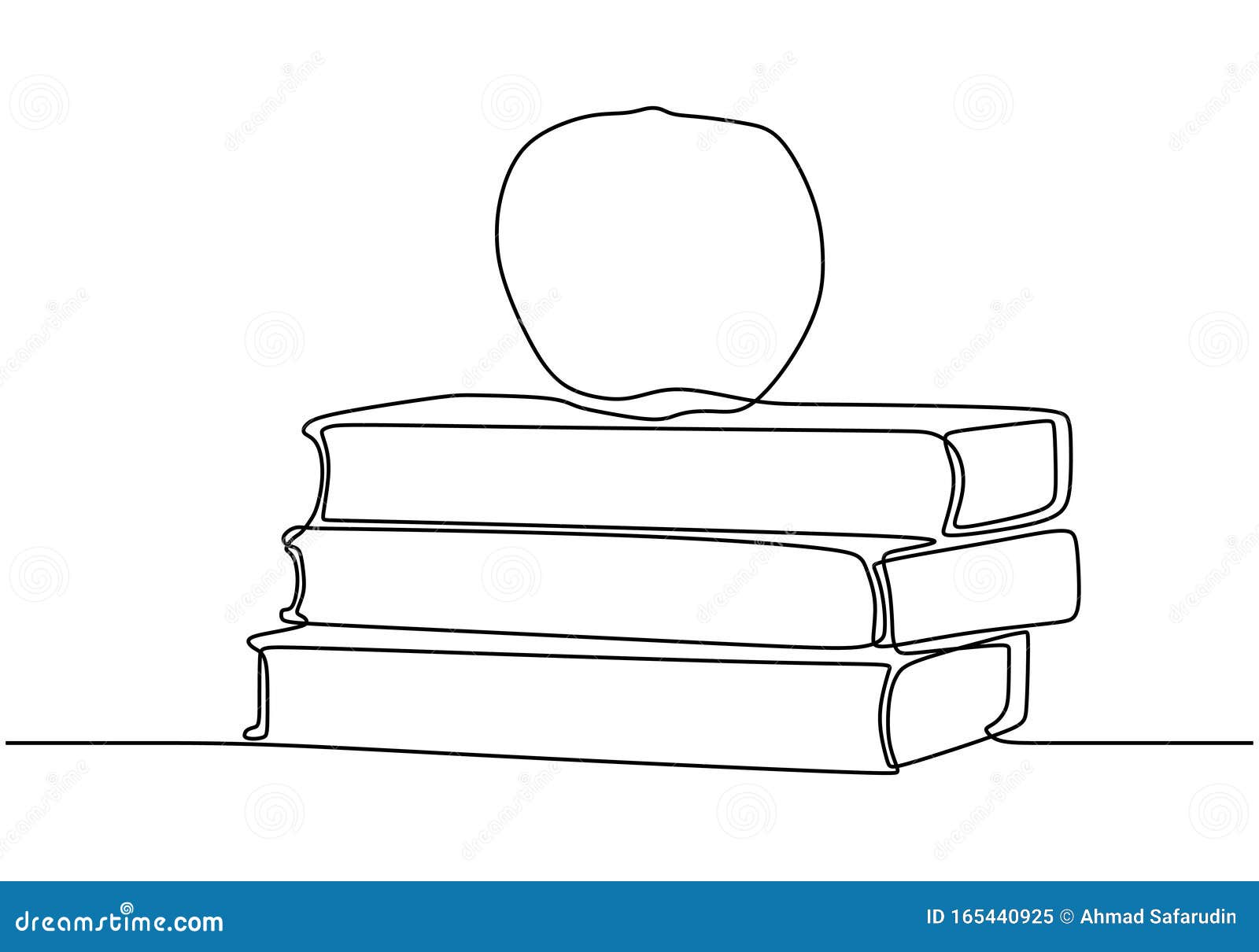 Continuous One Line Drawing of Book with Apple Vector. Concept of Study ...