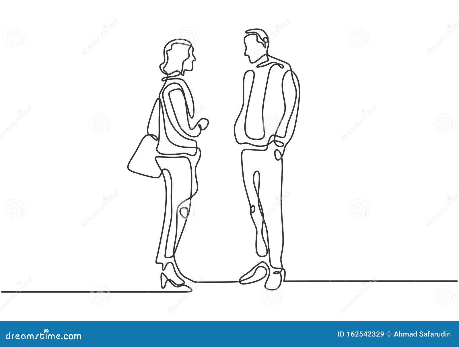 Continuous One Line Drawing of Businessman and Businesswoman Talking on ... Continuous One Line Drawing of Businessman and Businesswoman Talking on ...