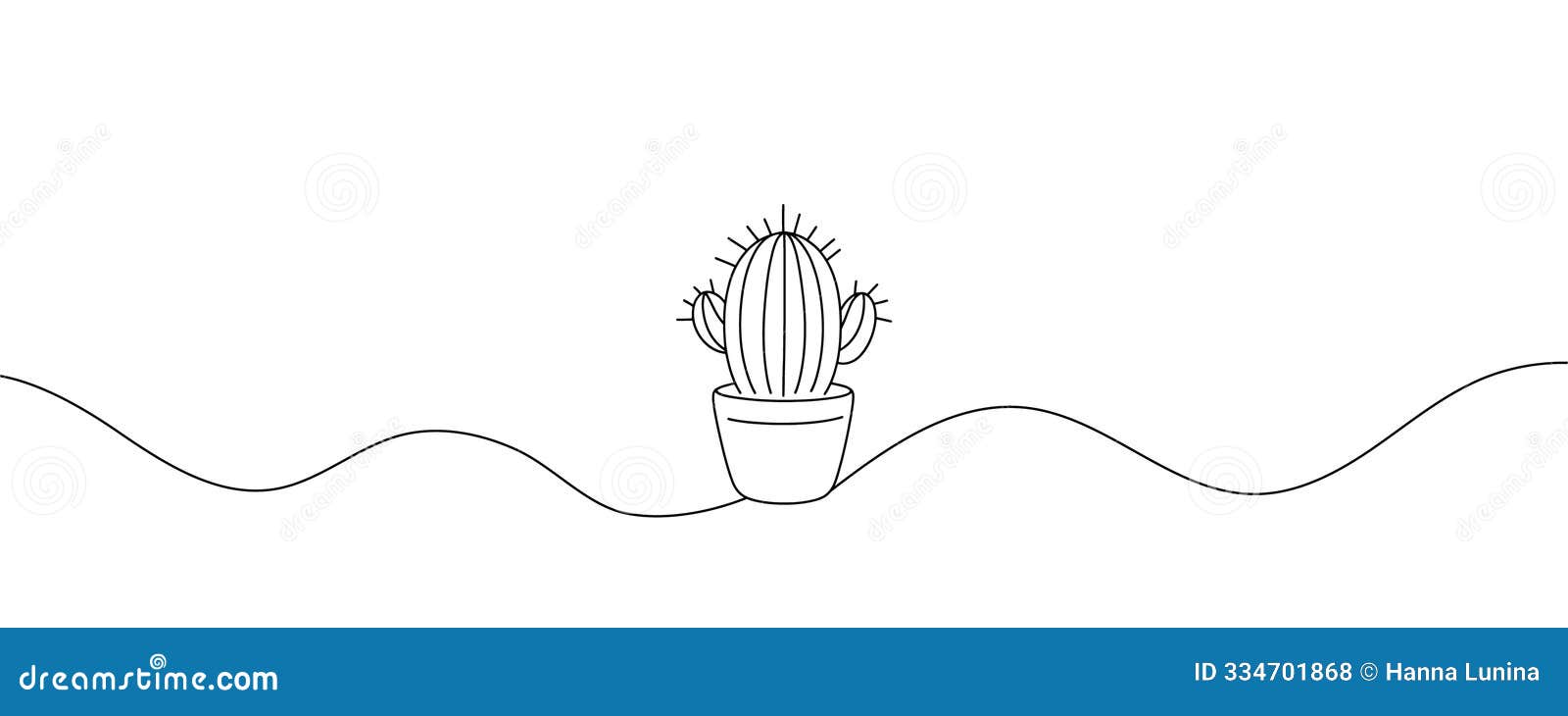 Continuous One Line Drawing of Cactus. Home Cactus in Pot. Vector ...