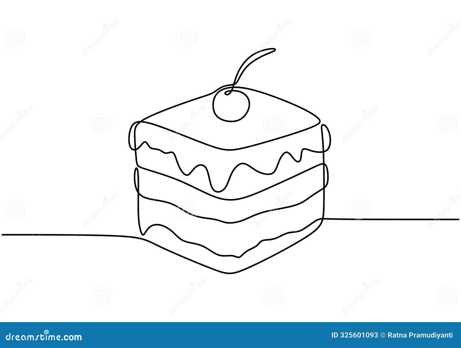 Continuous One Line Drawing of Cake with Cherry. Editable Stroke ...