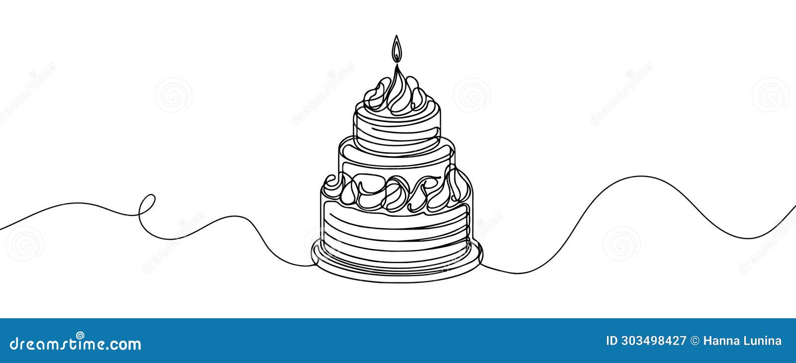 Continuous One Line Drawing of a Cake Decorated with Cream. Vector ...