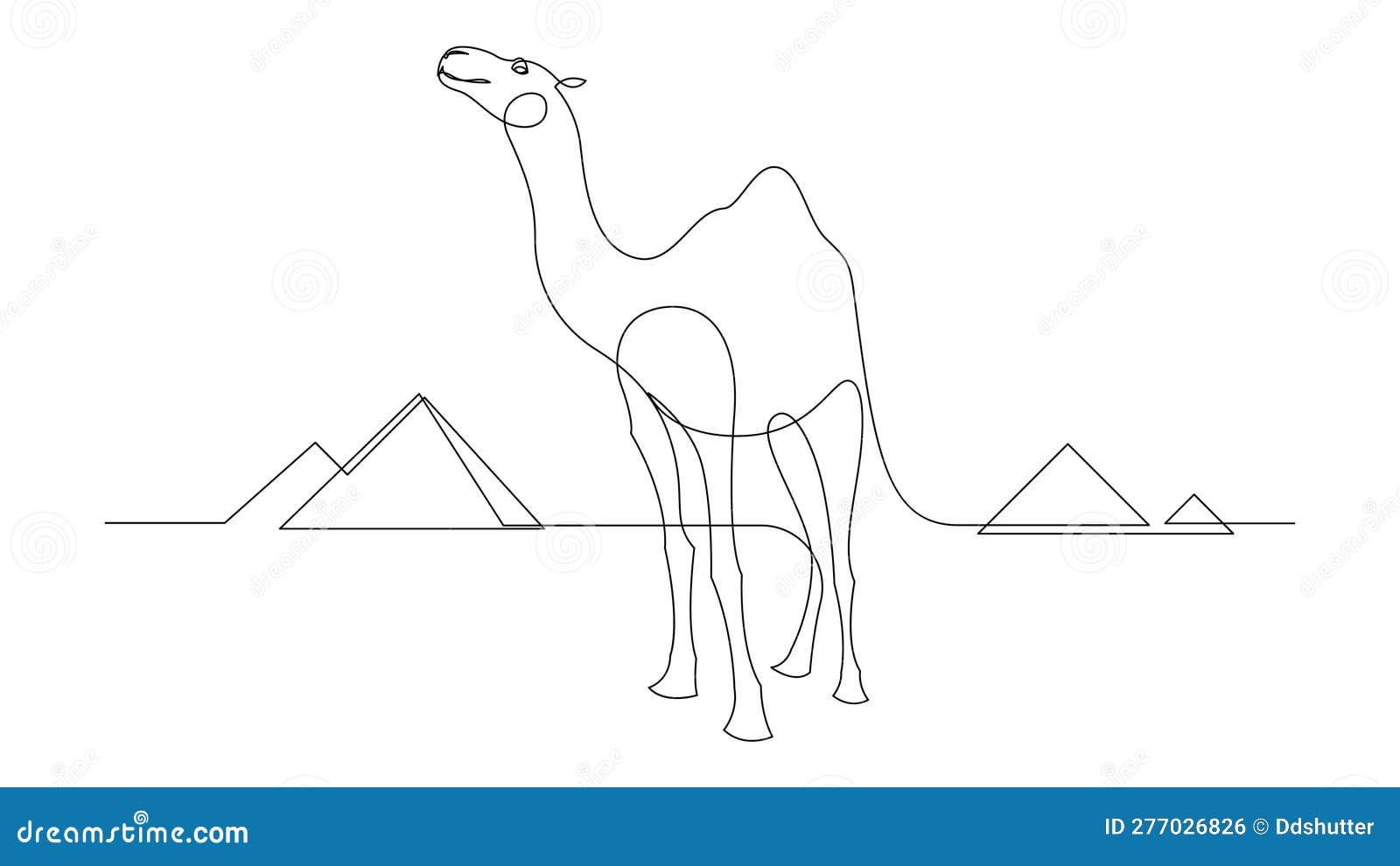 Continuous One Line Drawing Camel Walking in the Desert with Pyramids ...
