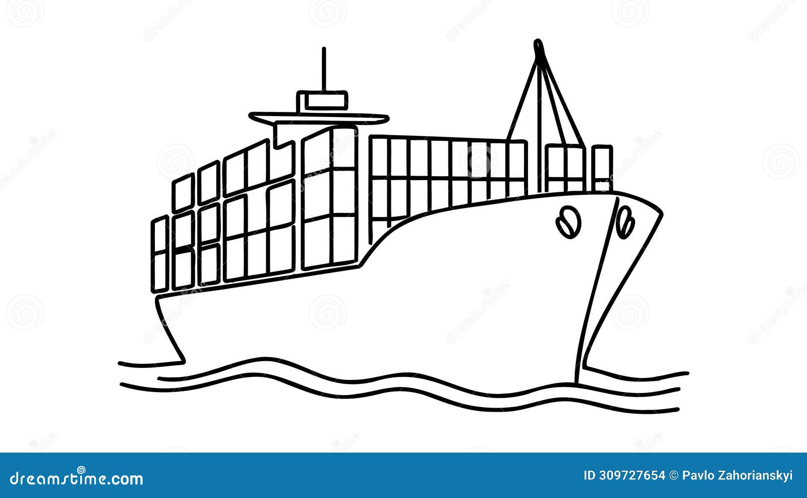 Continuous One Line Drawing Cargo Ship with Containers in the Port ...