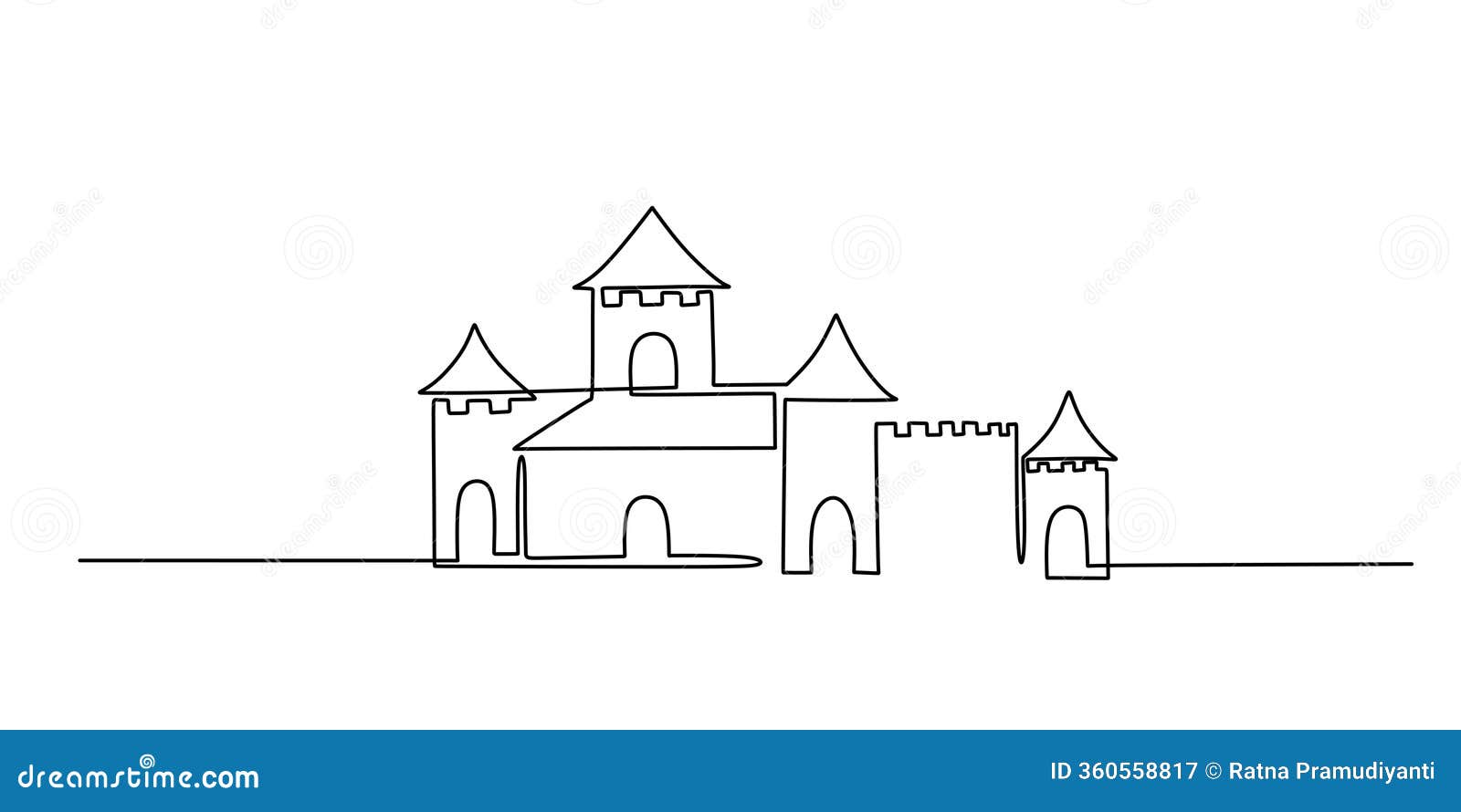 Continuous One Line Drawing of Castle Tower. Representing Architectural ...
