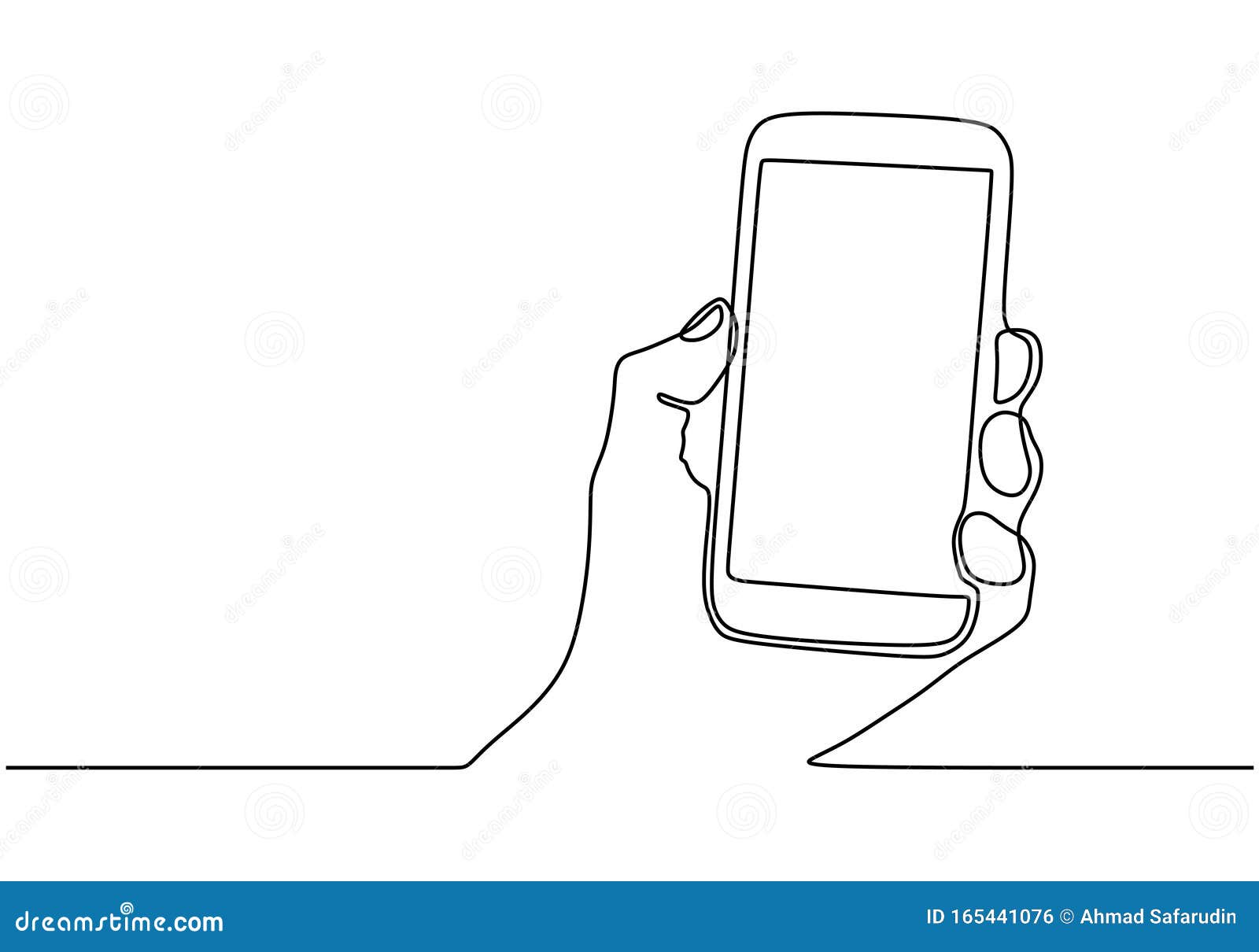 Continuous One Line Drawing of Cell Phone or Smartphone. Hand Holding ...