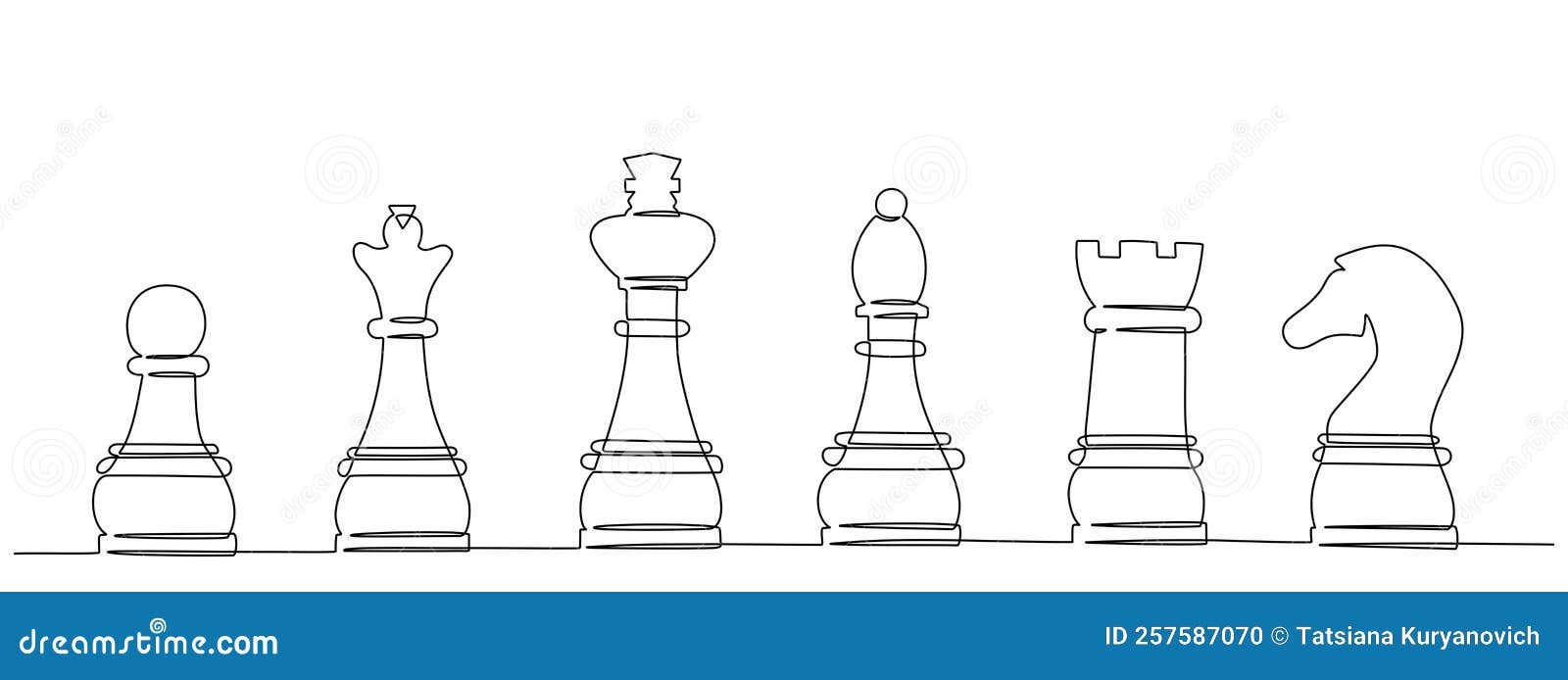 Continuous One Line Drawing of Chess Pieces. Vector Illustration Stock ...