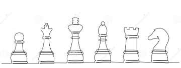Continuous One Line Drawing of Chess Pieces. Vector Illustration Stock ...