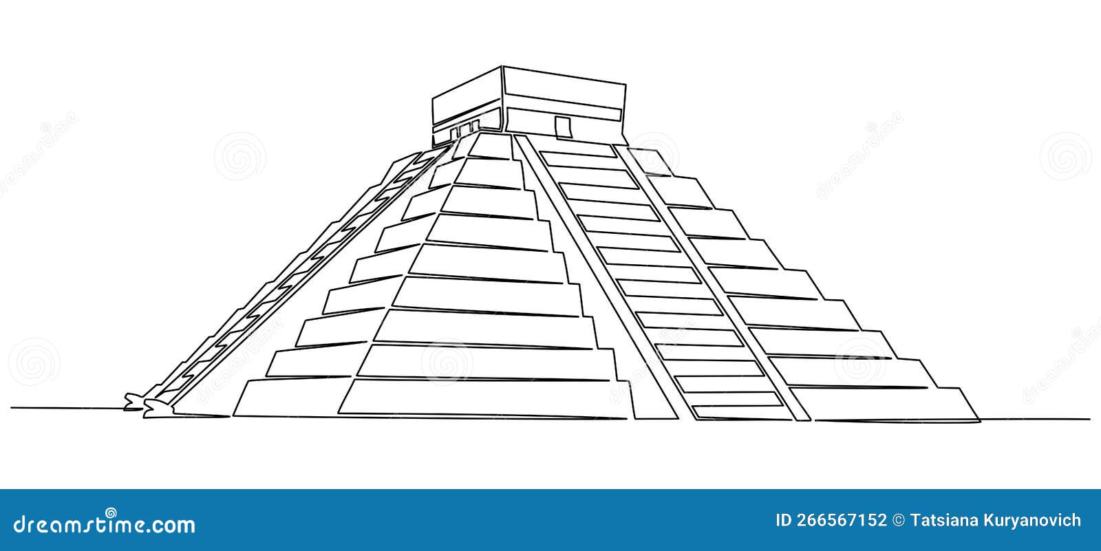 Continuous One Line Drawing Of Chichen Itza. Vector Illustration ...