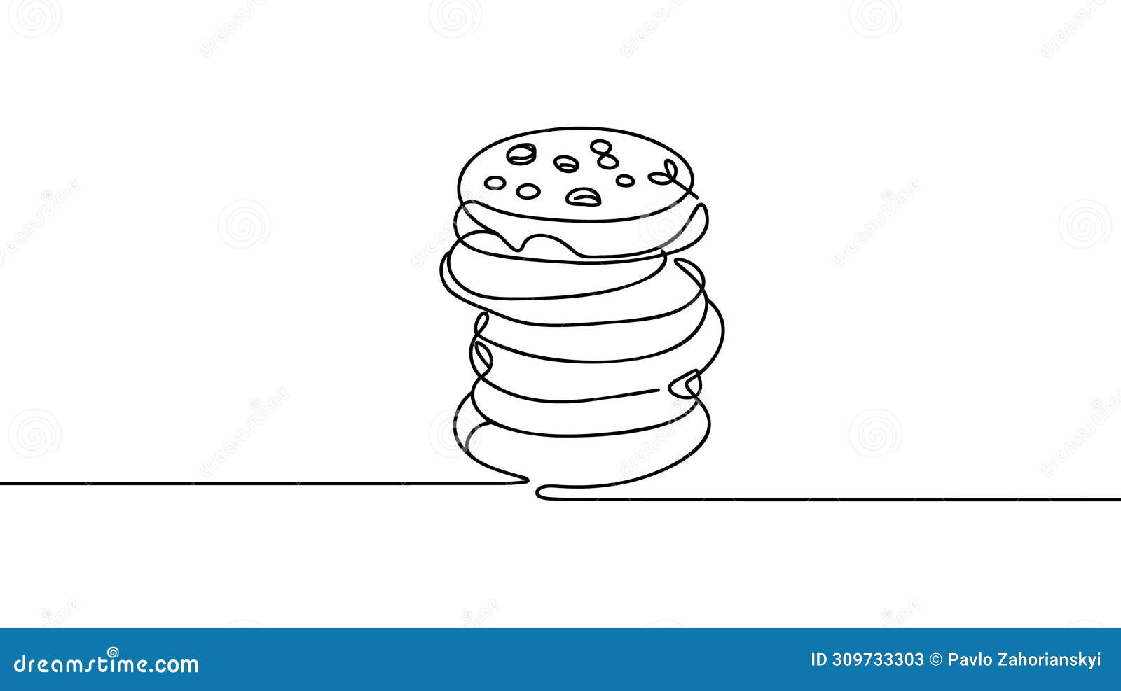 Continuous One Line Drawing of Chip Cookies. Dessert Concept Stock ...