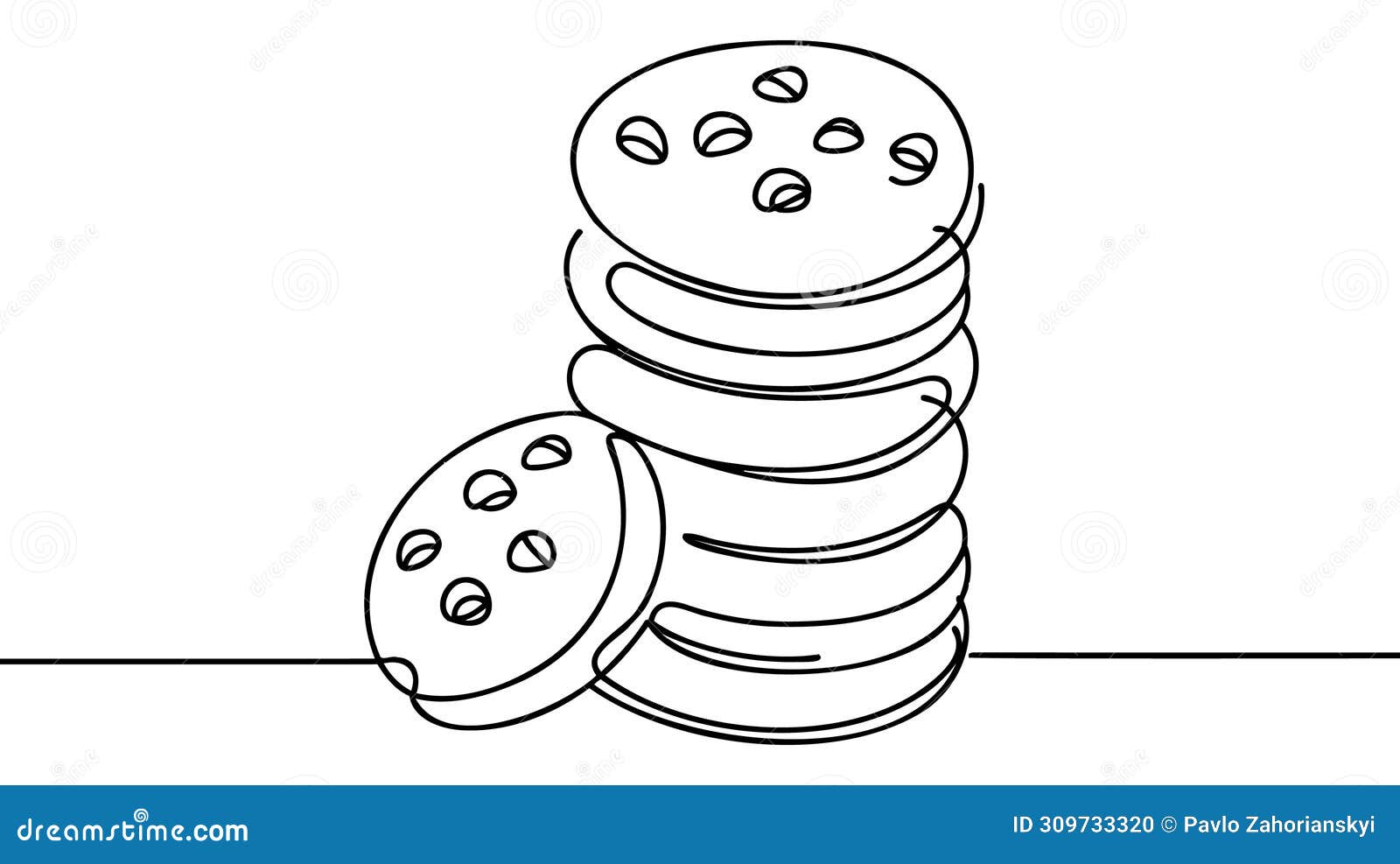Continuous One Line Drawing of Chip Cookies. Dessert Concept Stock ...