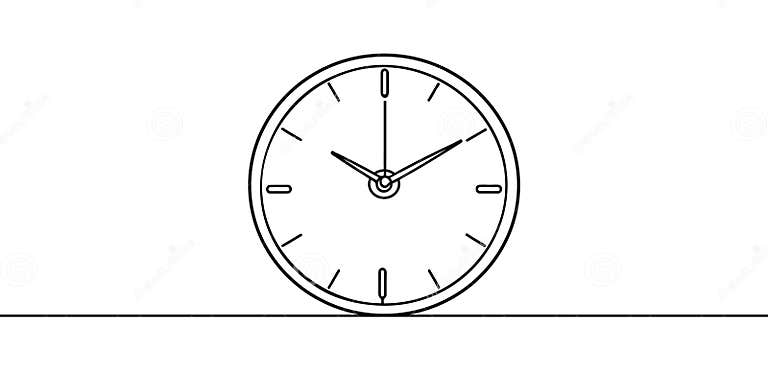 Continuous One Line Drawing Clock Icon with Doodle Hand Drawn Style on ...