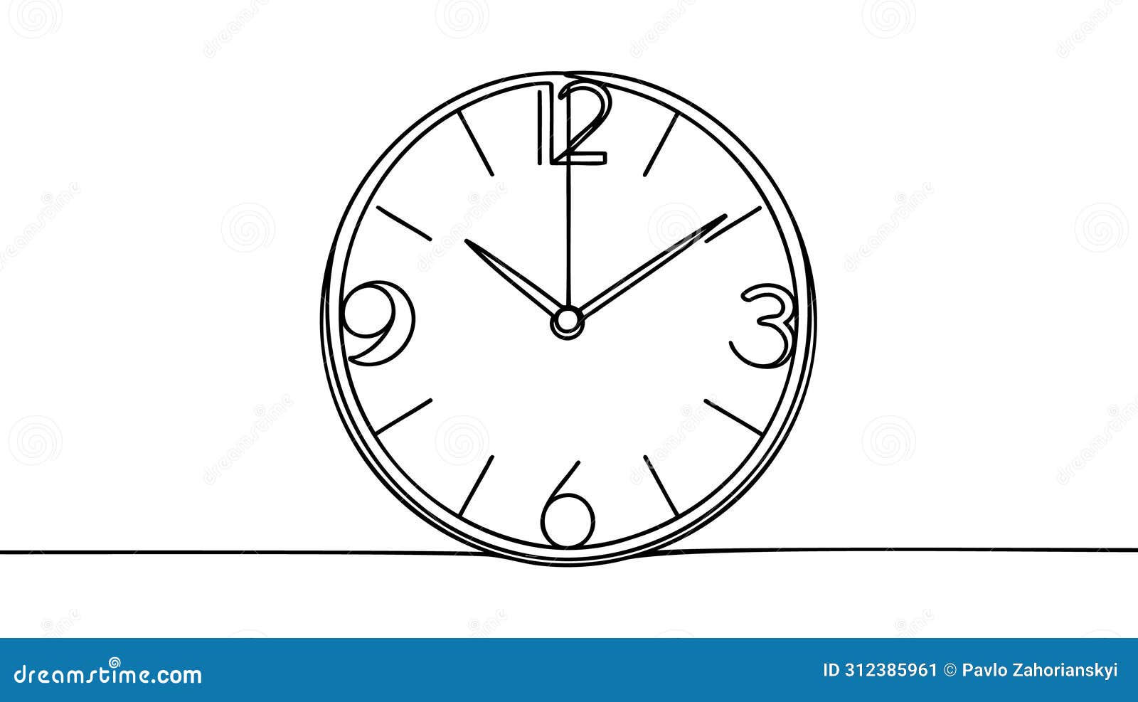 Continuous One Line Drawing Clock Icon with Doodle Hand Drawn Style on ...