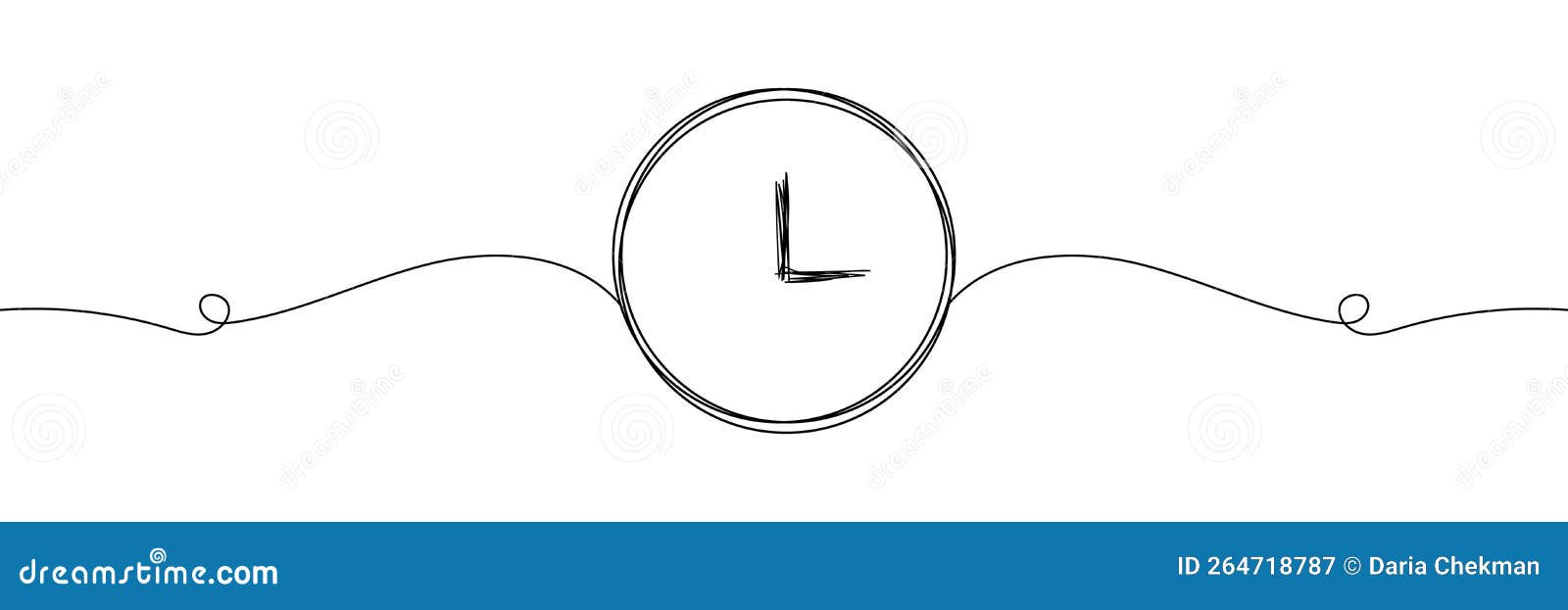 Continuous One Line Drawing Clock Icon with Doodle Handdrawn Style ...