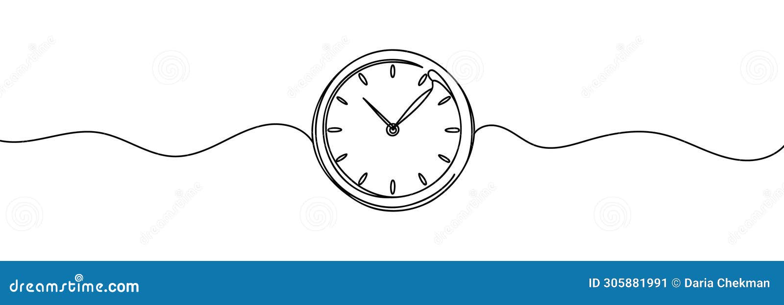 Continuous One Line Drawing Clock Icon with Doodle Handdrawn Style ...