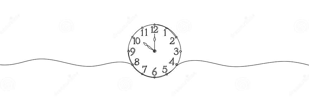 Continuous One Line Drawing Clock Icon with Doodle Handdrawn Style ...