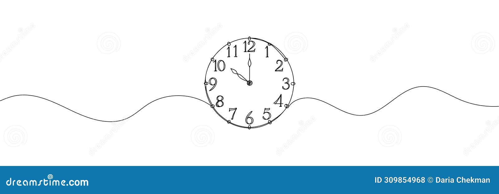 Continuous One Line Drawing Clock Icon with Doodle Handdrawn Style ...
