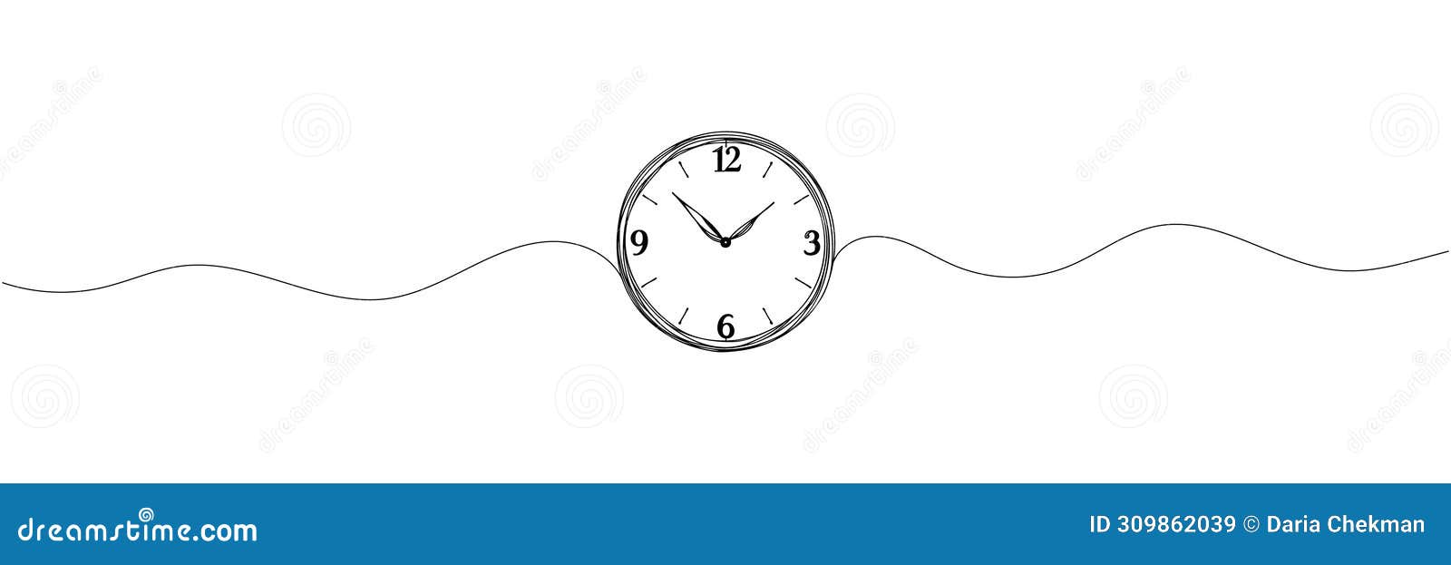 Continuous One Line Drawing Clock Icon with Doodle Handdrawn Style ...