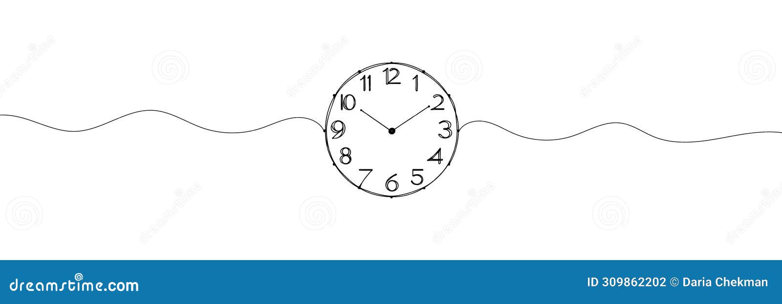 Continuous One Line Drawing Clock Icon with Doodle Handdrawn Style ...