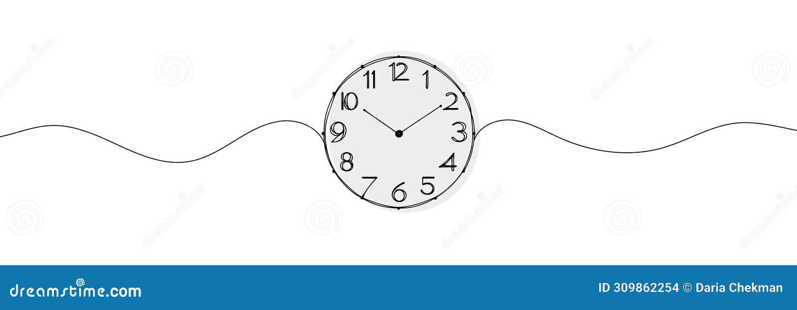 Continuous One Line Drawing Clock Icon with Doodle Handdrawn Style ...
